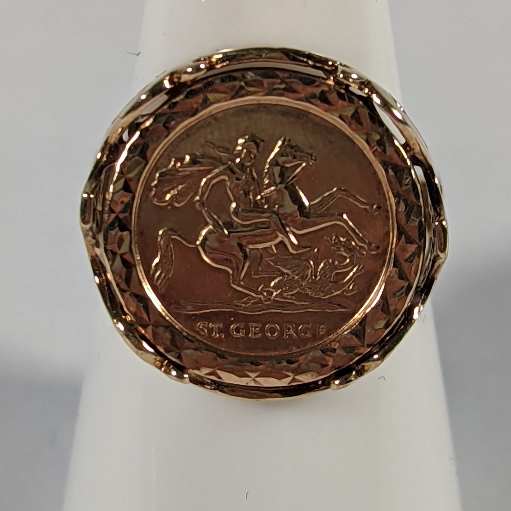 Pre-owned 9ct Yellow Gold St George Coin Ring Size P - Own4Less